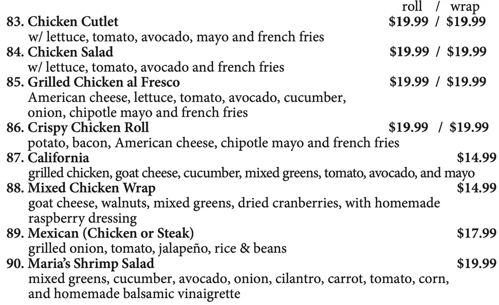 Menu — Maria's Kitchen