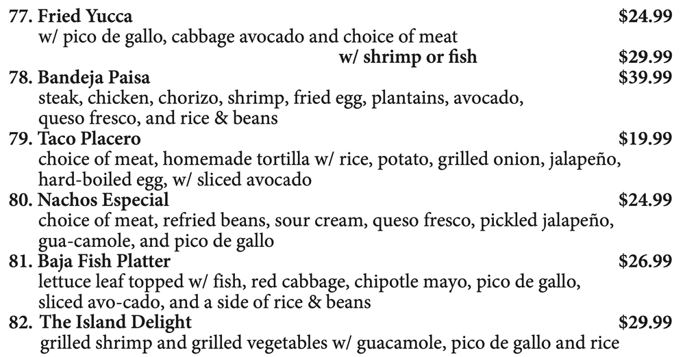 Menu — Maria's Kitchen