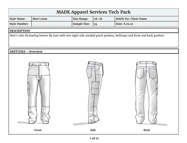 Custom Tech Pack Templates and Tech Pack Services — MADE Apparel