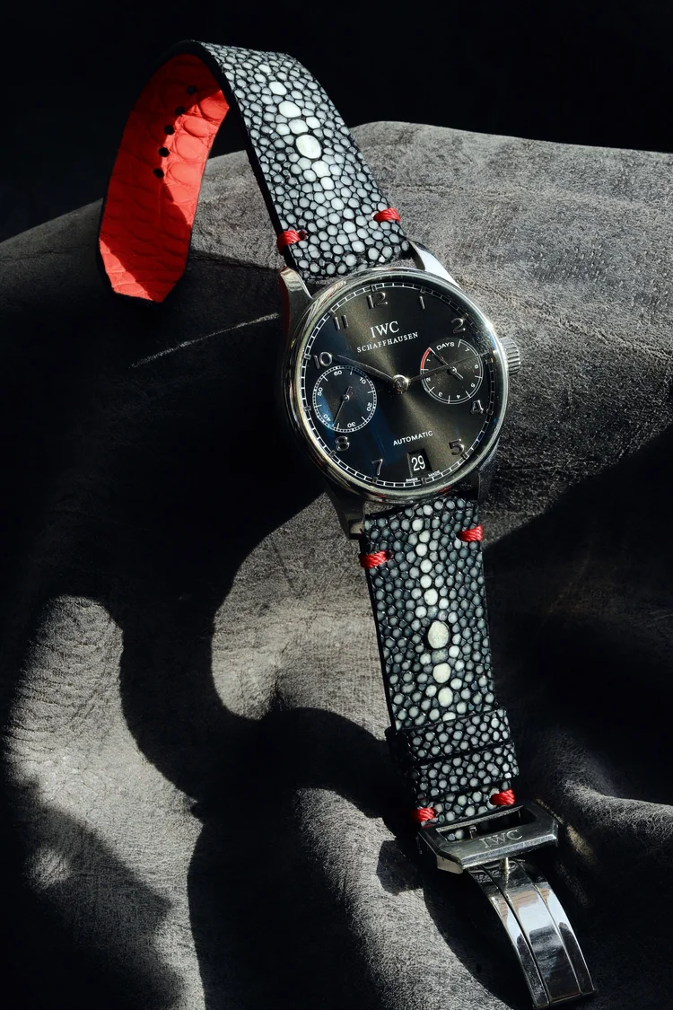 FS : Black stingray double pearl with red stitching and lining for IWC ...