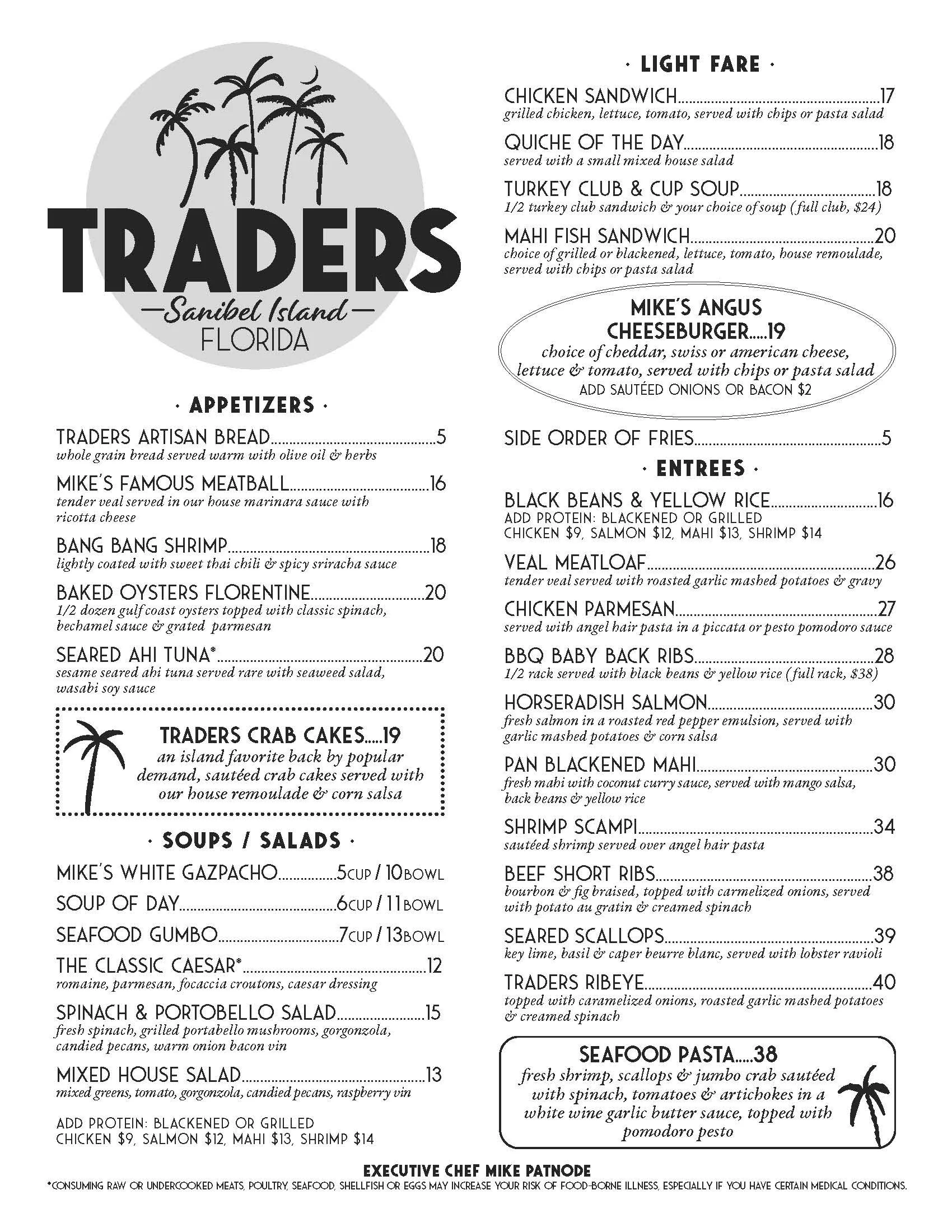 MENU — TRADERS SANIBEL