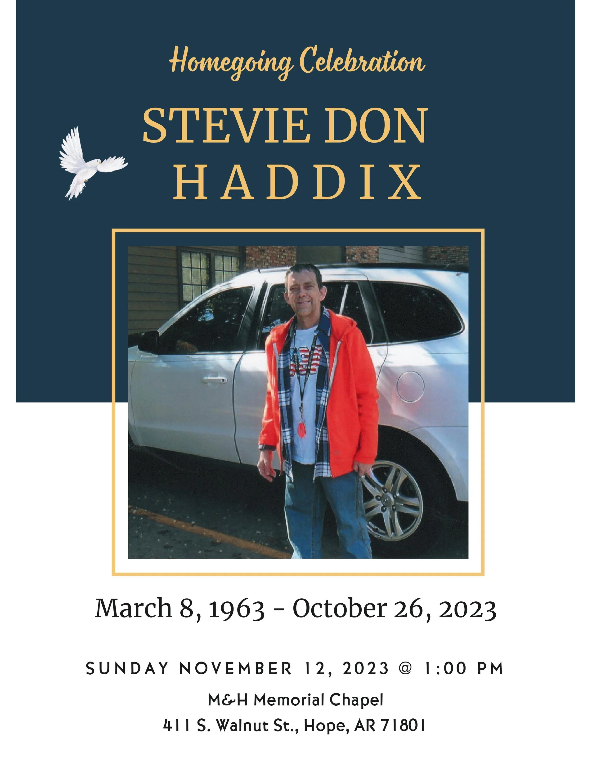 Stevie Don Haddix — McFadden & Hitchye Funeral Enterprises