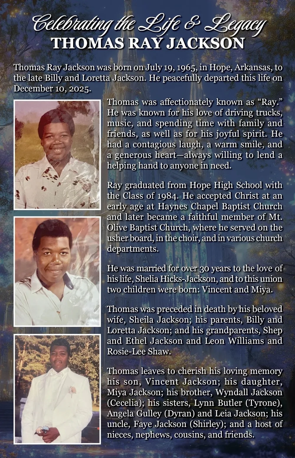 Thomas R. Jackson — McFadden & Hitchye Funeral Enterprises