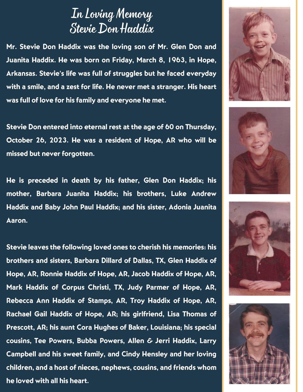 Obituaries — McFadden & Hitchye Funeral Enterprises