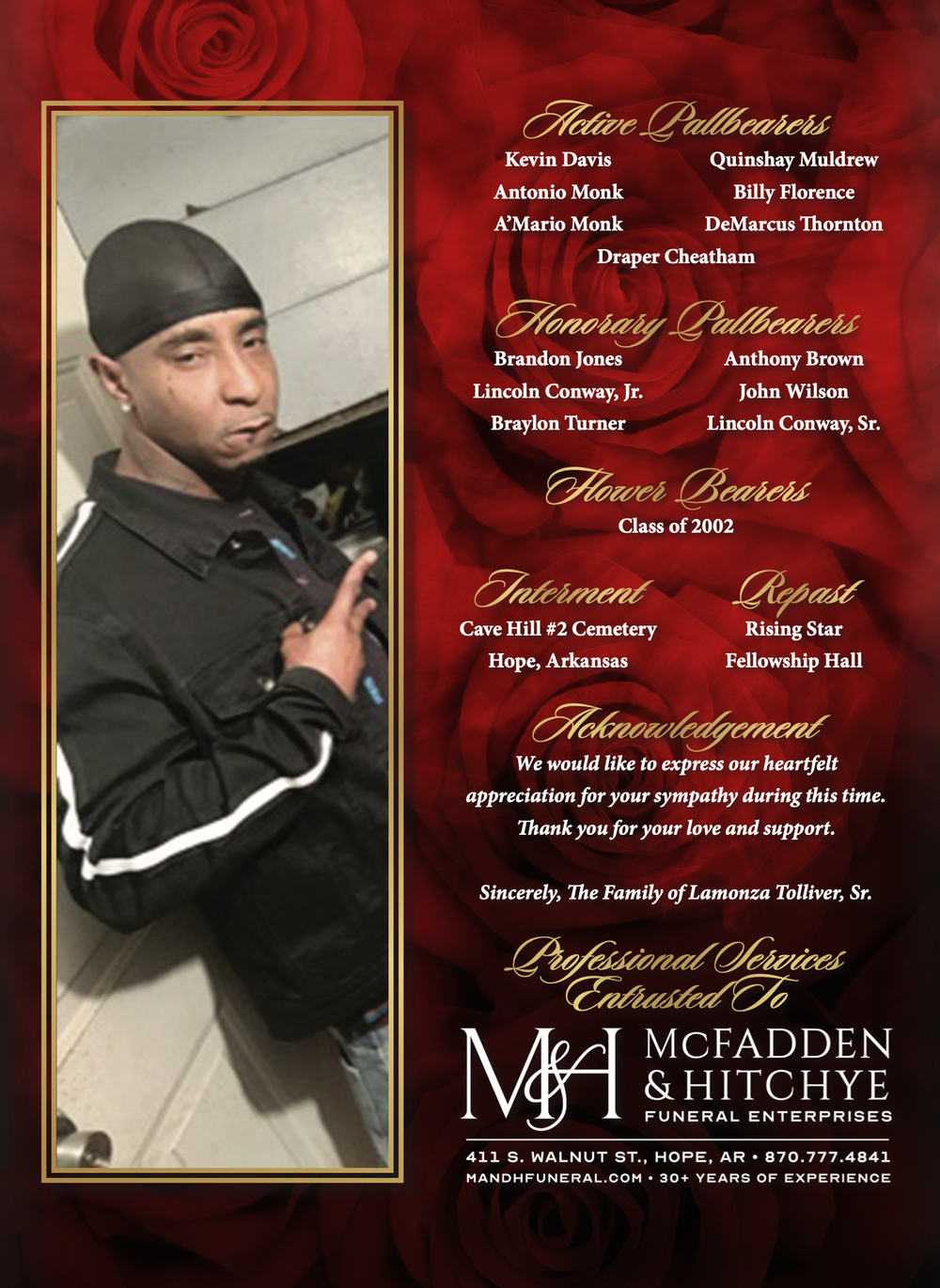 Lamonza Tolliver Sr. — McFadden & Hitchye Funeral Enterprises