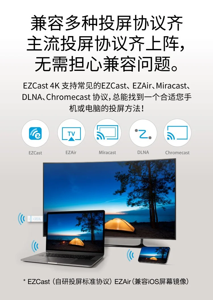 壁挂电视的福音！高清分辨率+内置天线的EZCast 4K无线投屏器。 - EZCast