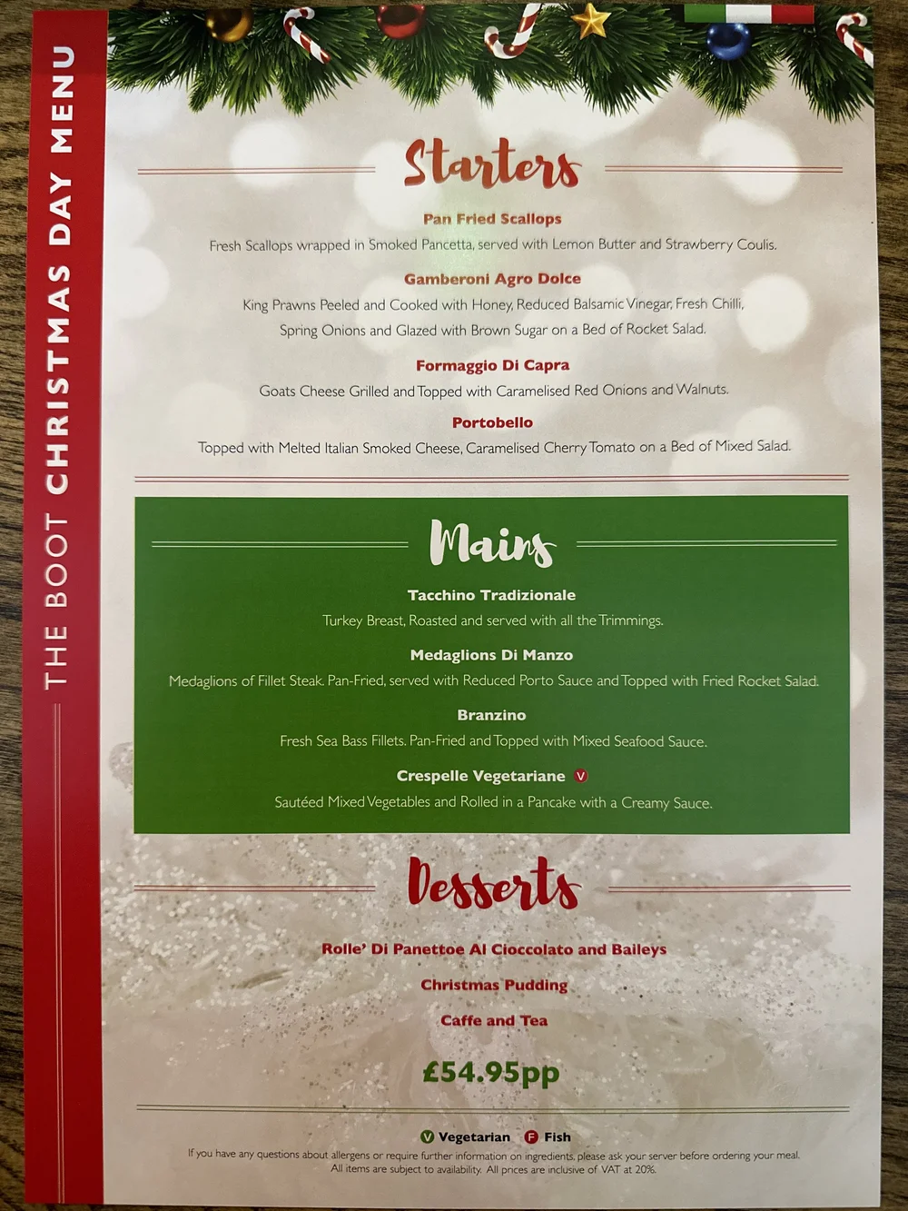 Christmas Menu — Boot Bracknell