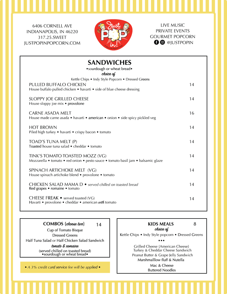 Popcorn Café Menu — Just Pop In!