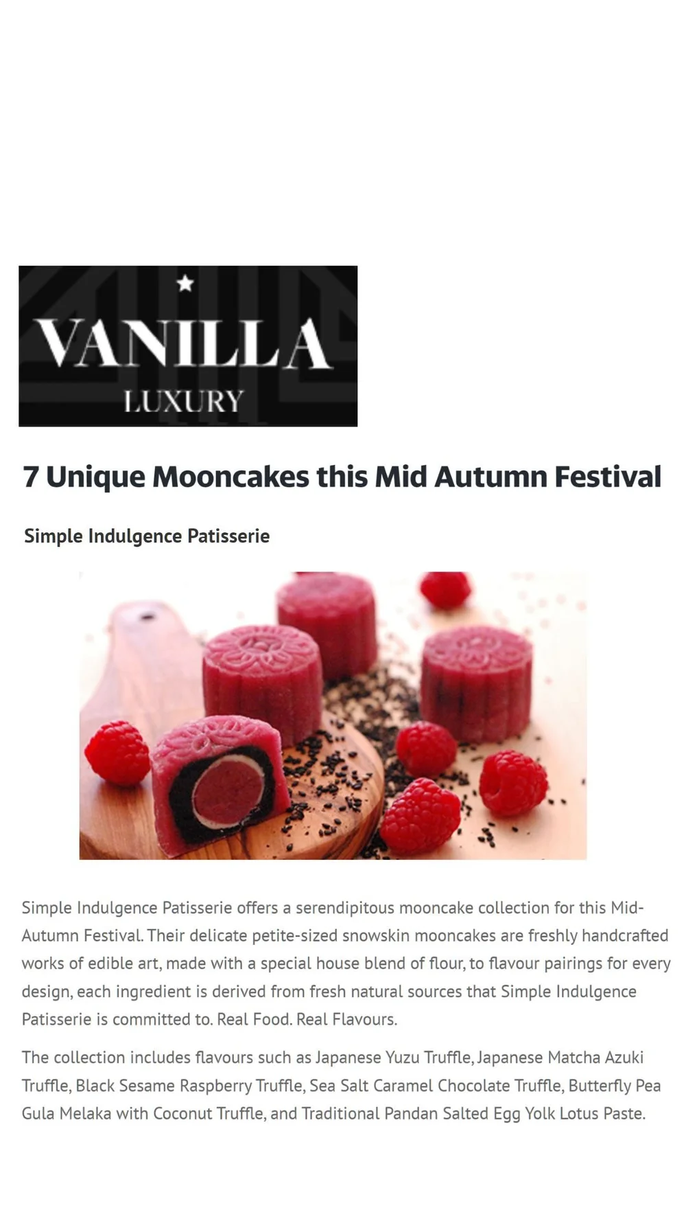 Simple Indulgence Patisserie | Real Food Real Flavours-Media Features