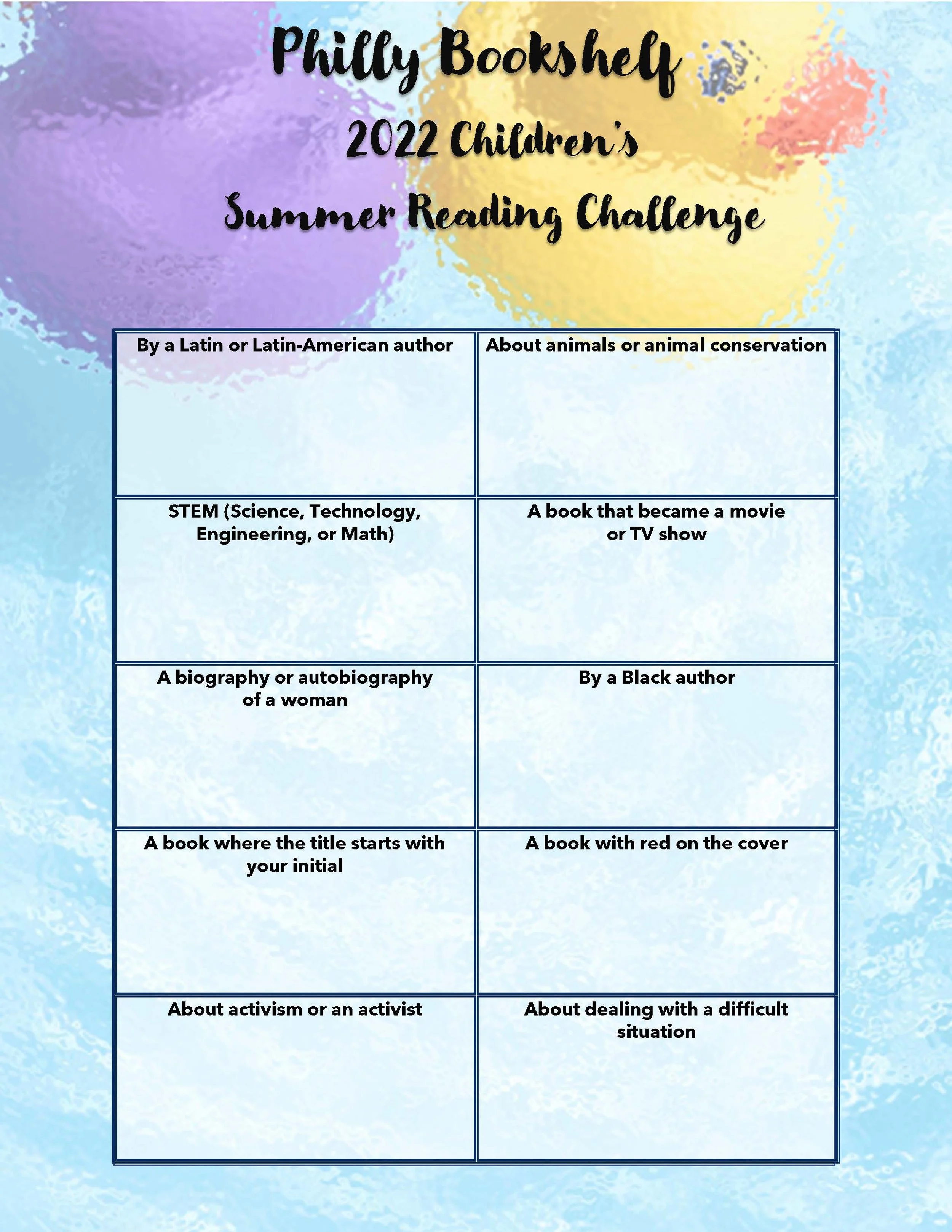 2022 Summer Reading Challenge — Philly Bookshelf