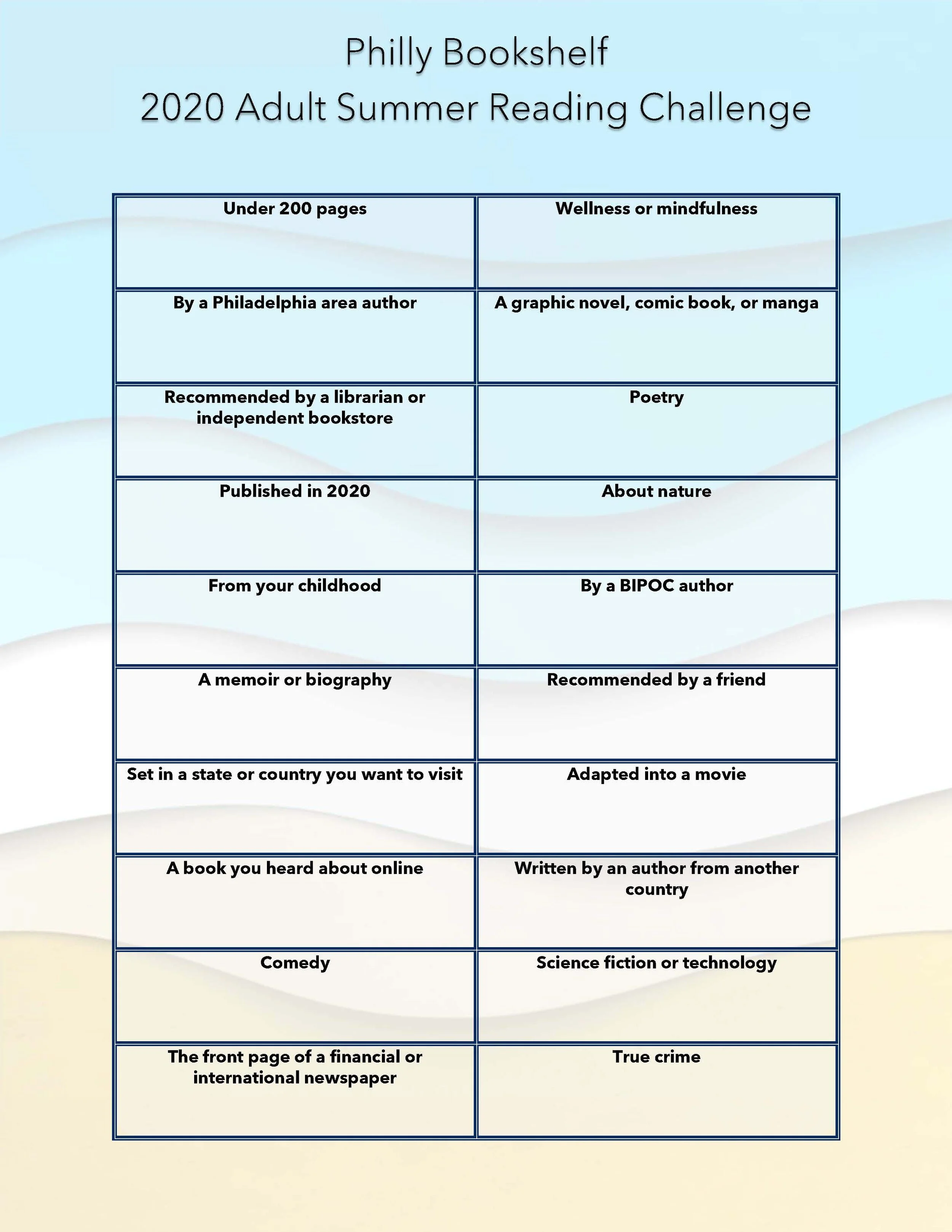 2020 Summer Reading Challenge — Philly Bookshelf