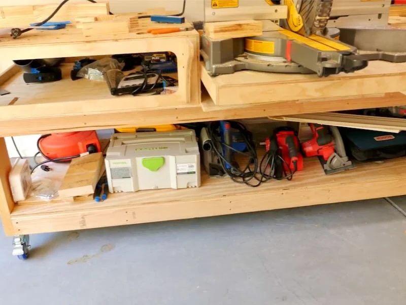 How To Build A Garage Workbench / Miter Saw Station / Outfeed Table ...