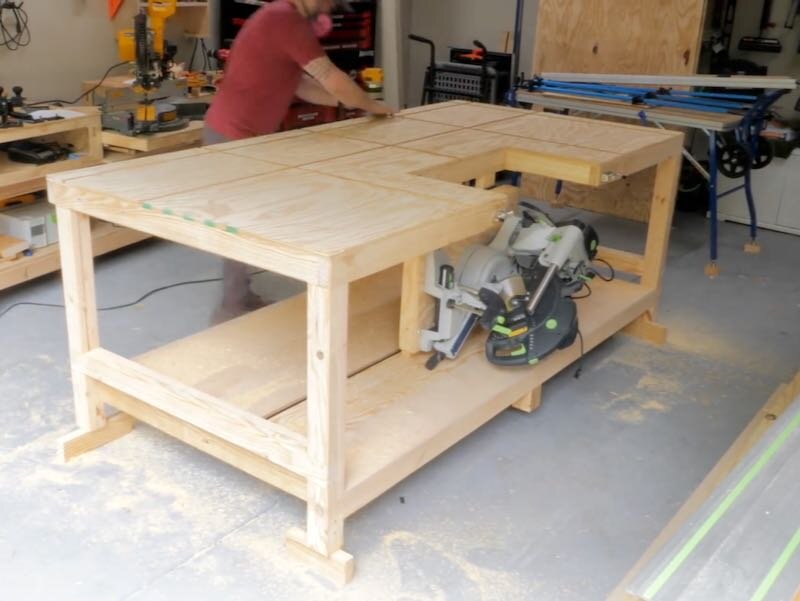 How To Build A Garage Workbench Miter Saw Station Outfeed Table