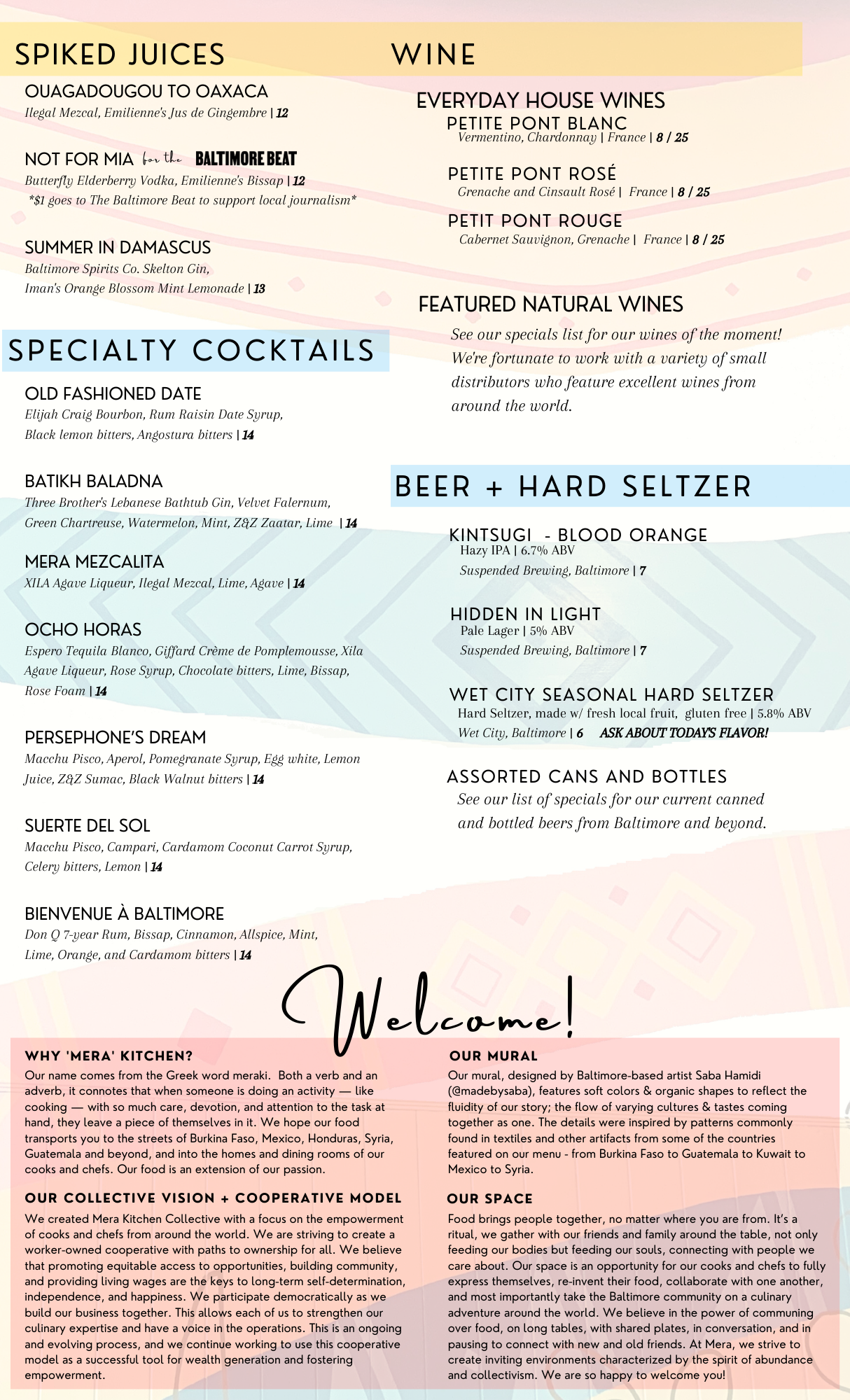 Current Menu — Mera Kitchen Collective