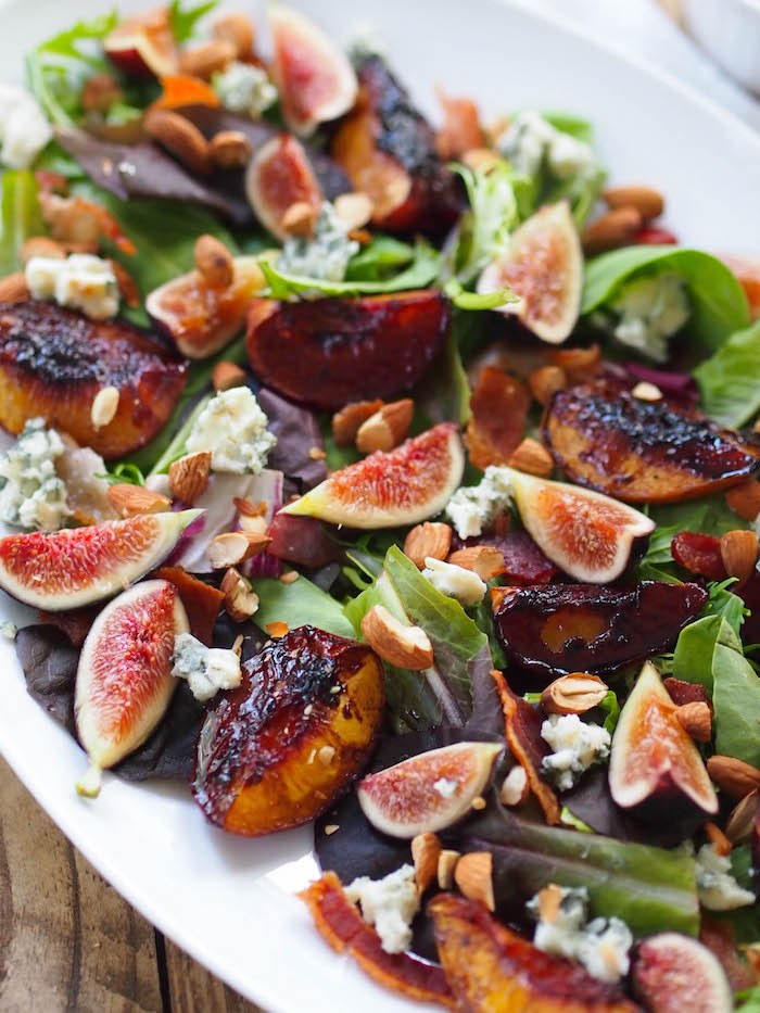 Balsamic Roasted Peach and Fig Salad with Bacon and Blue Cheese Recipe ...