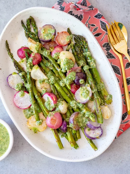Roasted Spring Vegetables with Mint and Meyer Lemon Dressing Recipe ...