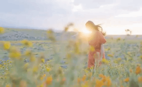 Girl Running In Field Of Flowers Gif