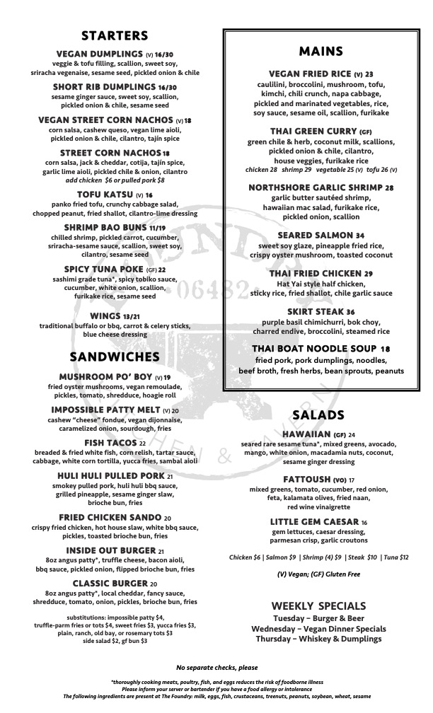 Menu — Foundry Kitchen and Tavern