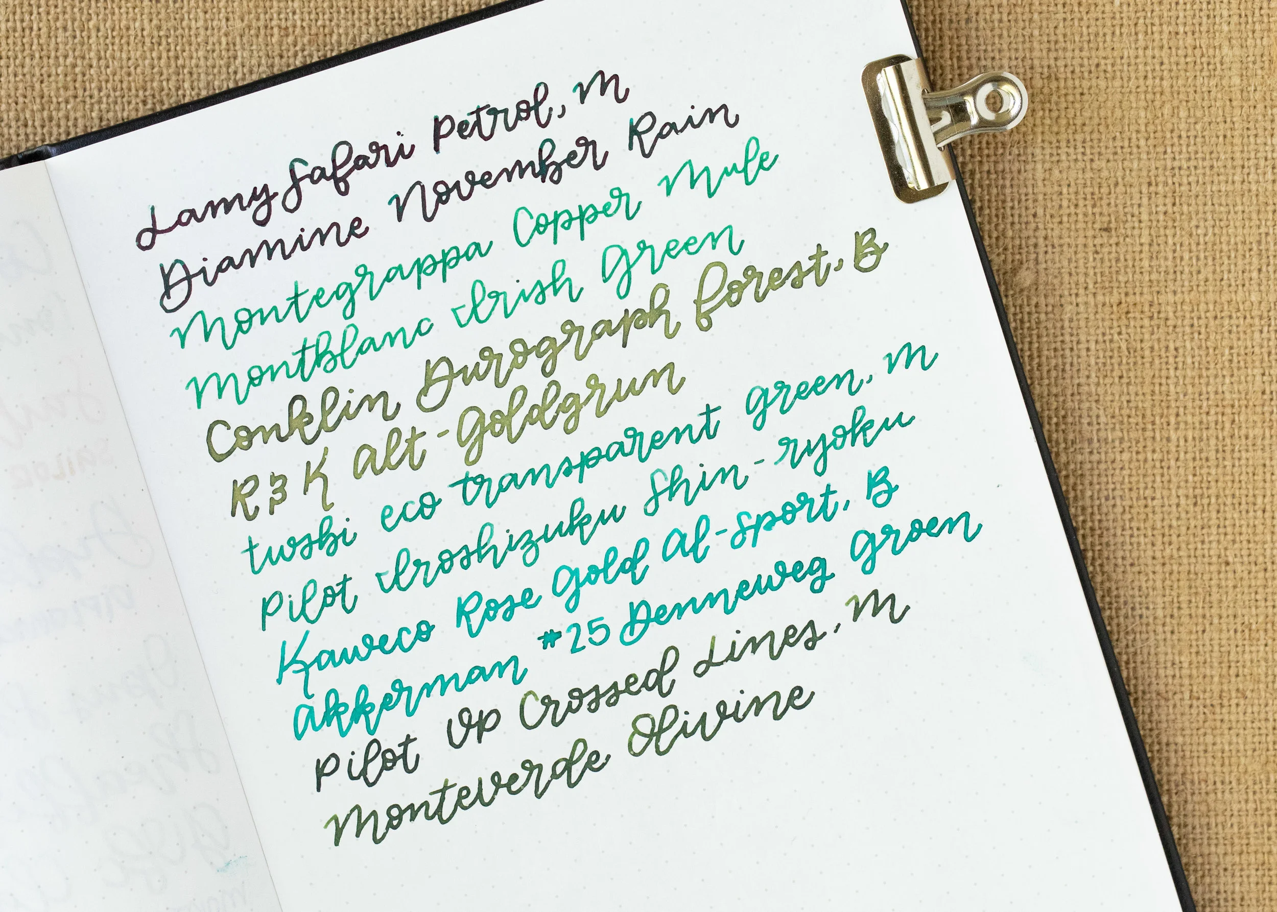 Green Ink Comparison — Mountain of Ink