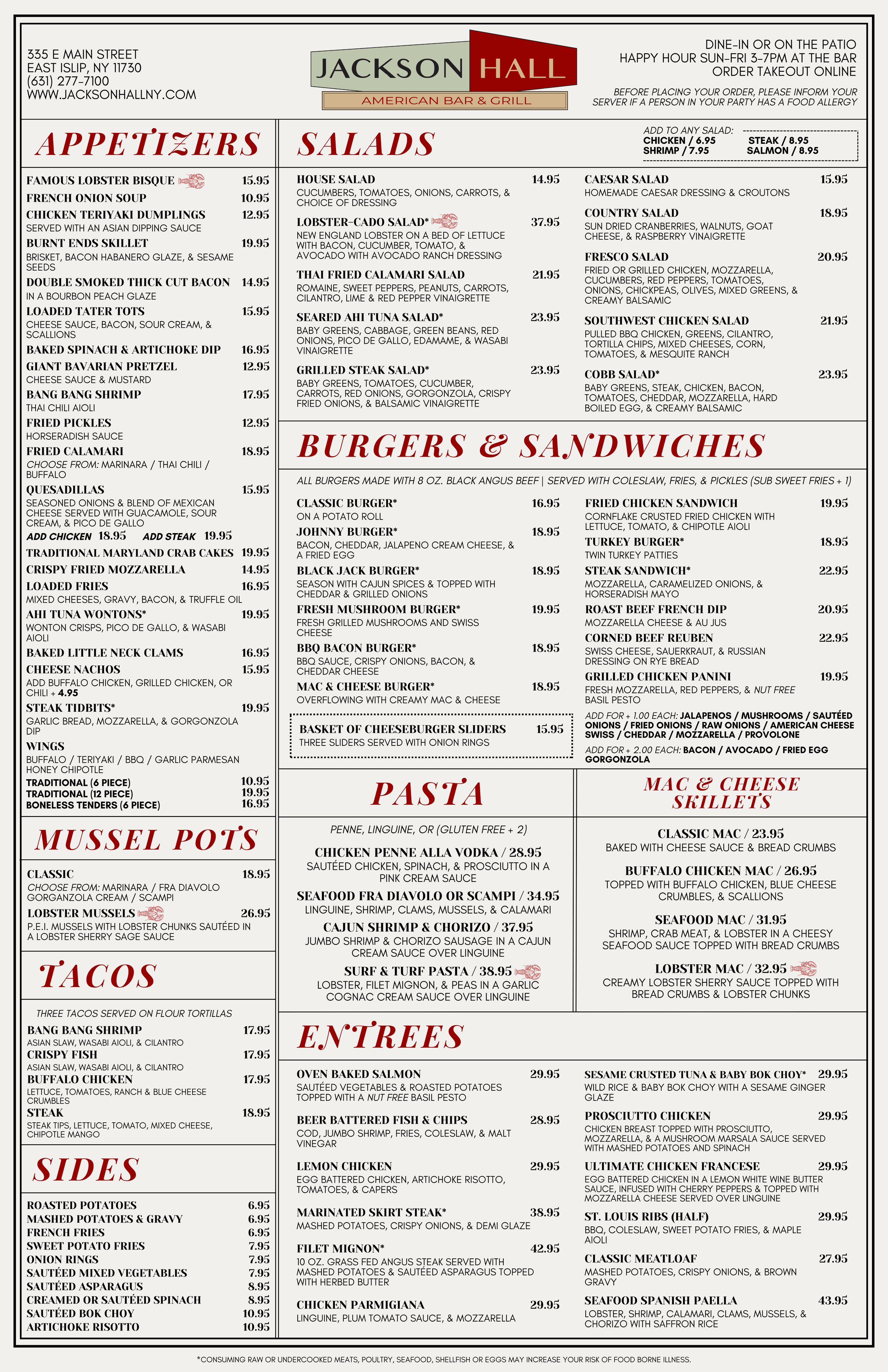 Menus — Jackson Hall American Bar & Grille
