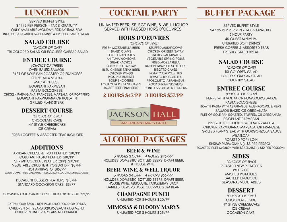 In-House Catering — Jackson Hall American Bar & Grille