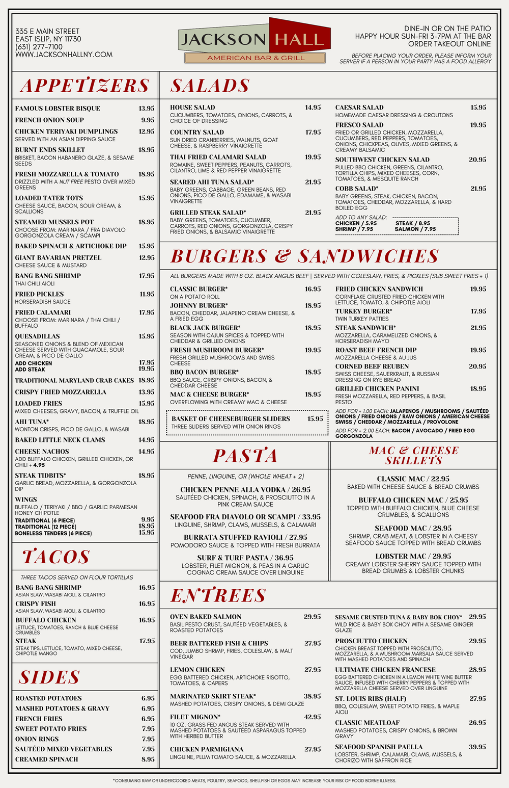 Menus — Jackson Hall American Bar & Grille