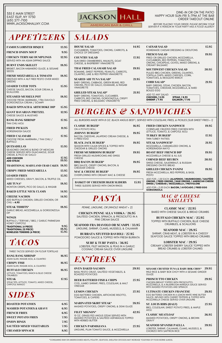 Menus — Jackson Hall American Bar & Grille