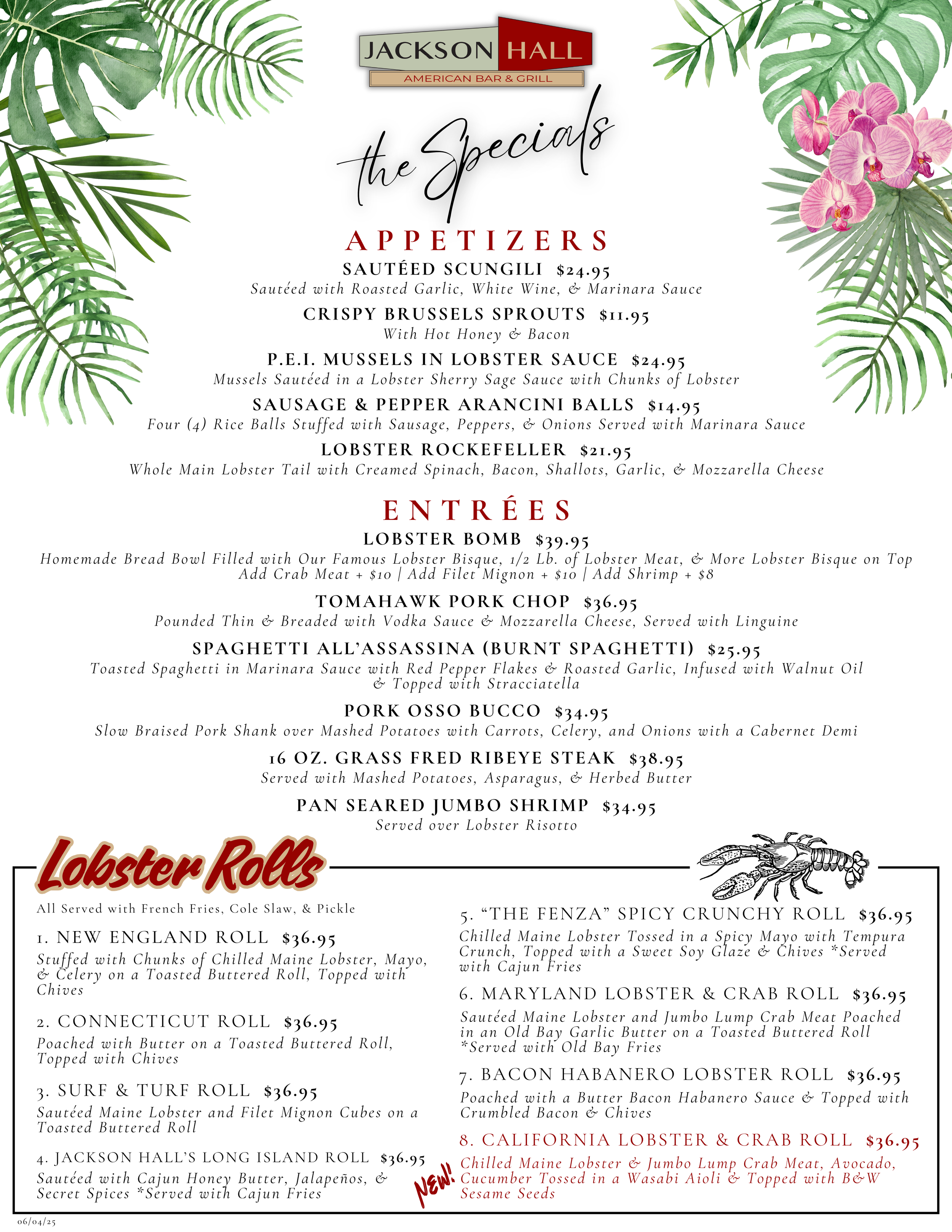 Specials — Jackson Hall American Bar & Grille