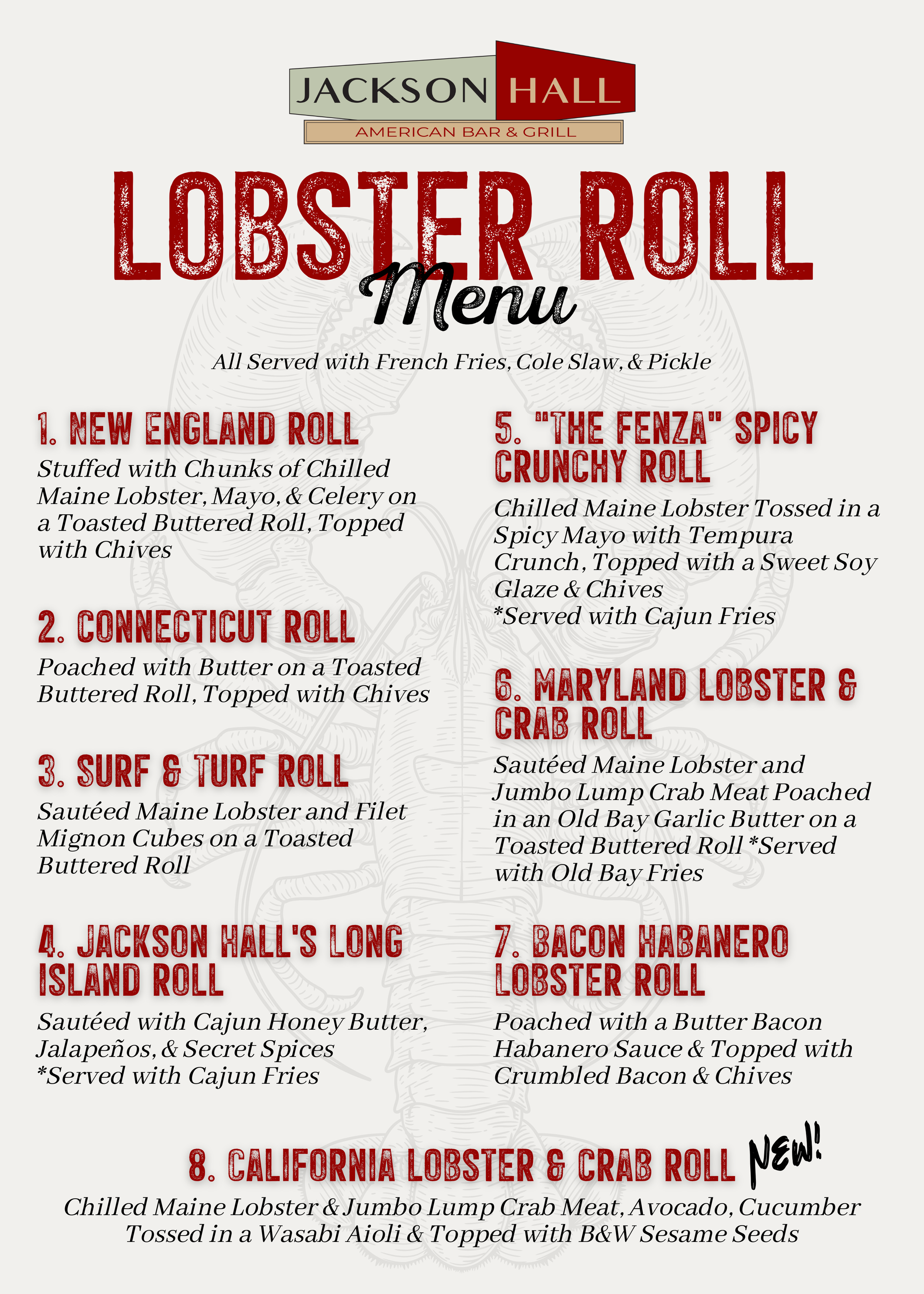 Daily & Weekly Specials — Jackson Hall American Bar & Grille