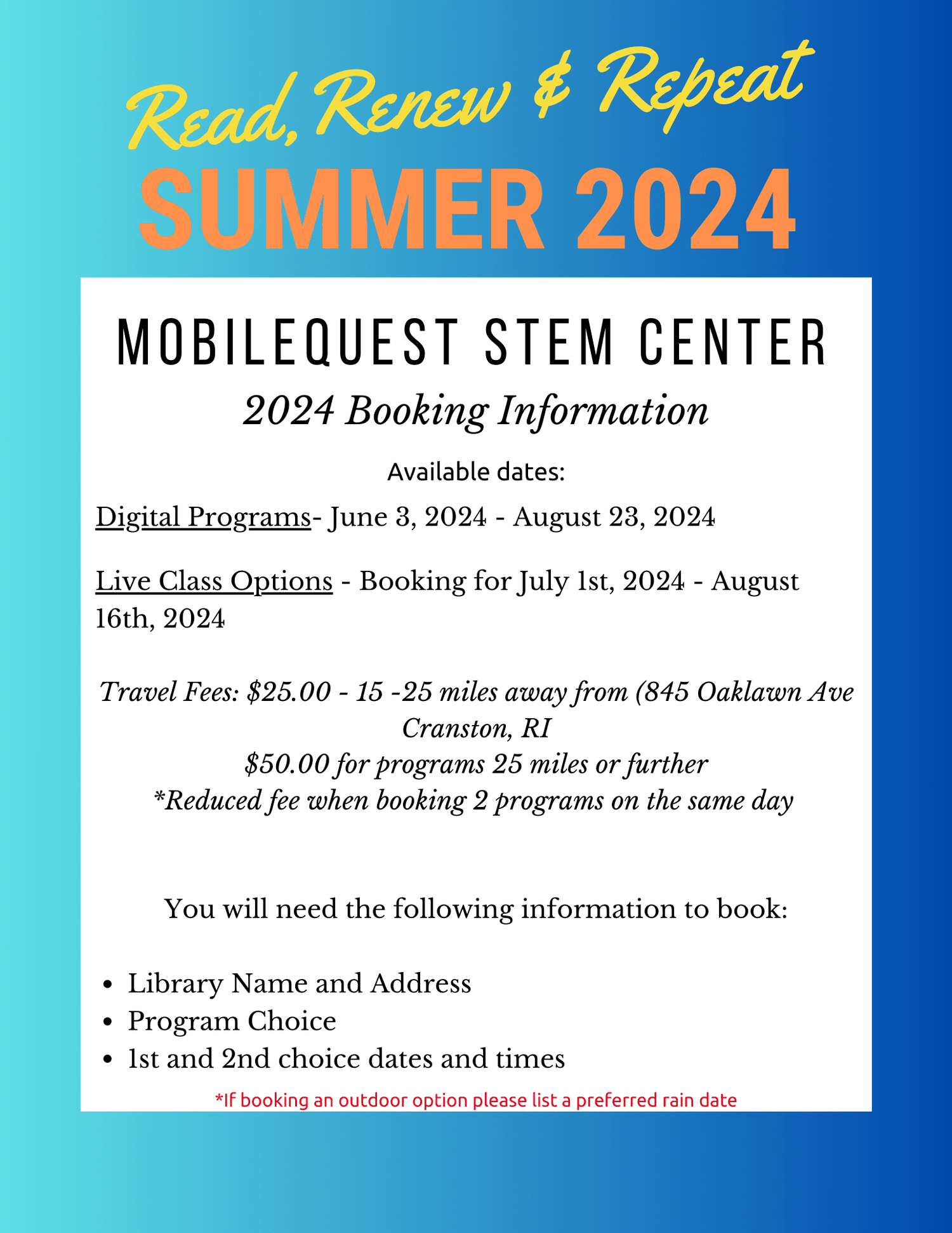 Summer 2024 Traveling Programs — MobileQuest STEM Center