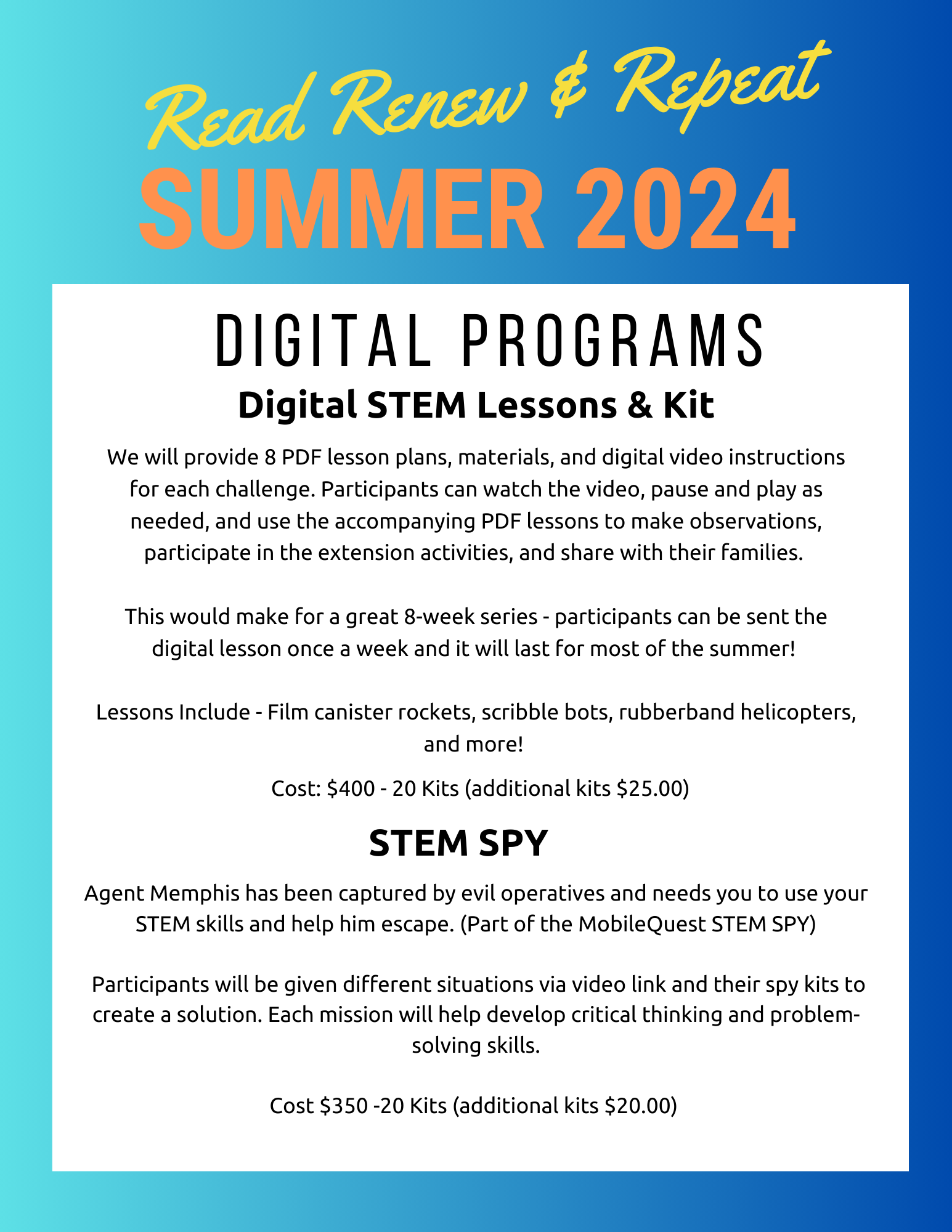 Summer 2024 Traveling Programs — MobileQuest STEM Center