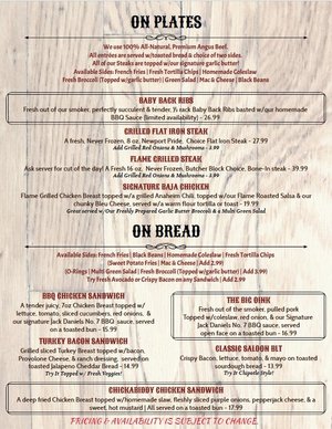 Joshua Tree Saloon & Grill — Menu