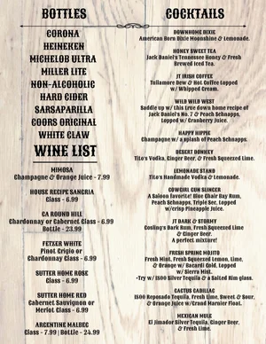 Joshua Tree Saloon & Grill — Menu