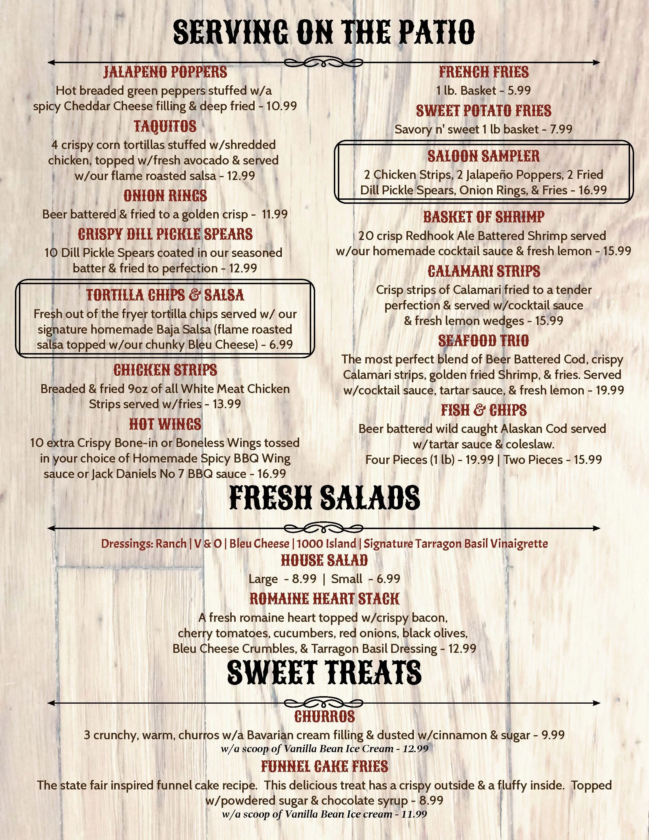 Joshua Tree Saloon & Grill — Patio Menu