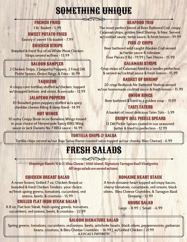 Joshua Tree Saloon & Grill — Menu
