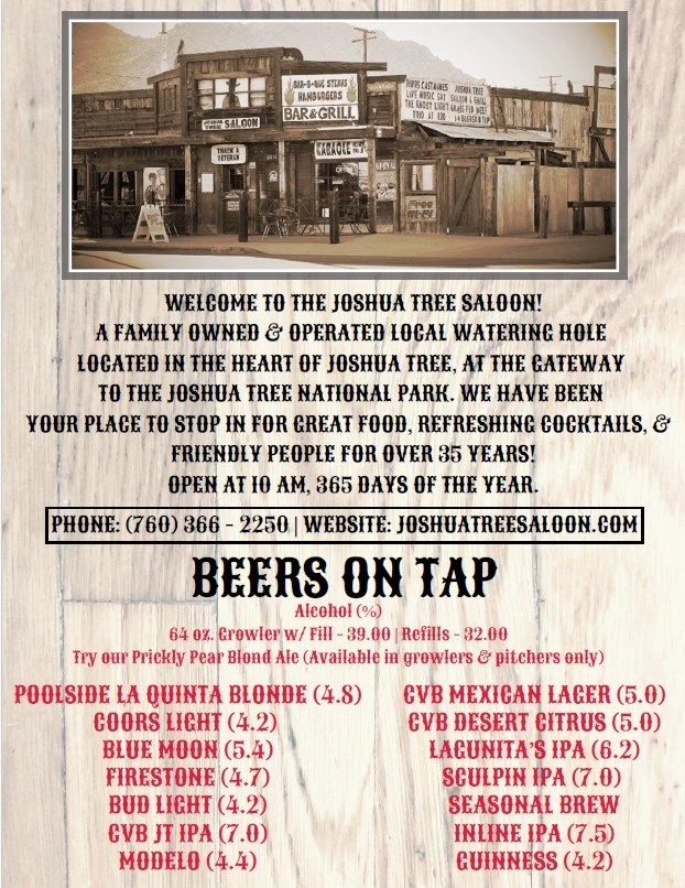 Joshua Tree Saloon & Grill — Menu
