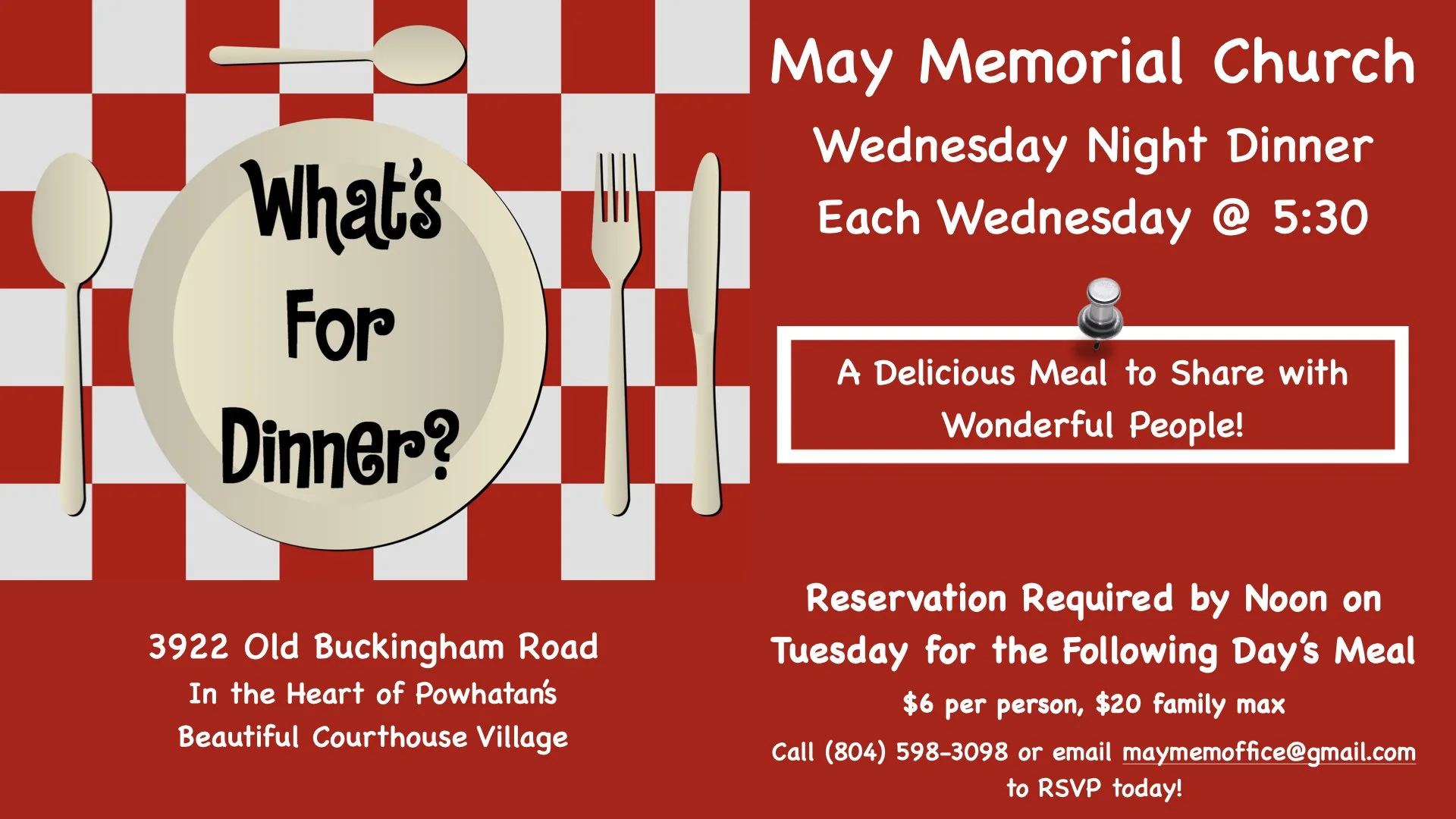 Wonderful Wednesday Menus — May Memorial Baptist Church