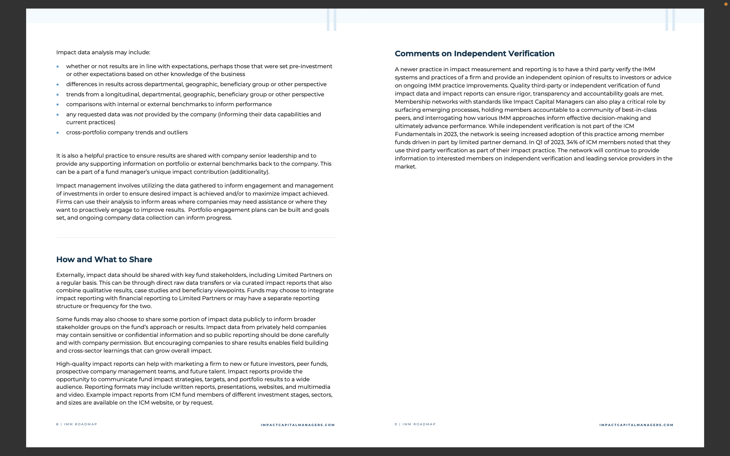 IMPACT MEASUREMENT & MANAGEMENT — Impact Capital Managers