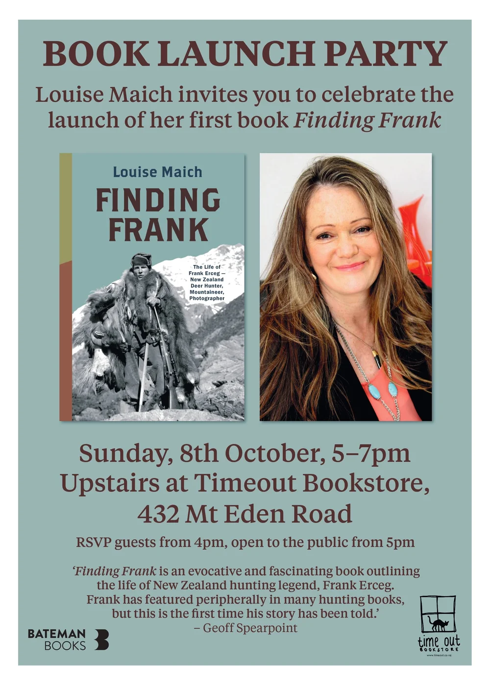 Book Launch: Finding Frank by Louise Maich — Time Out Bookstore