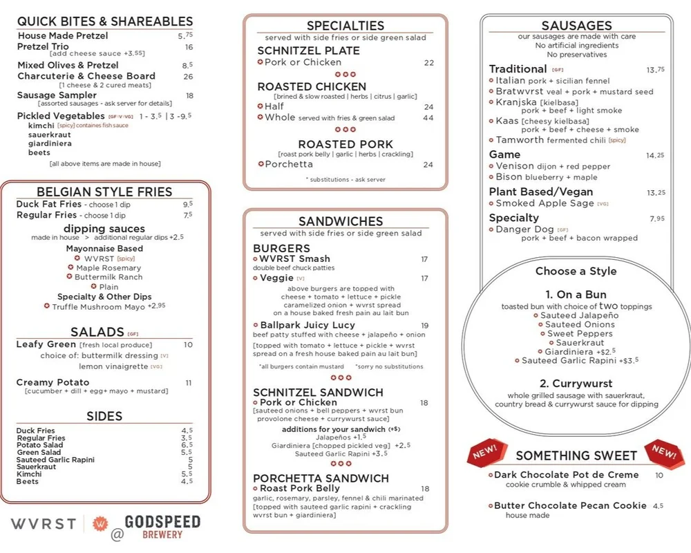 Draught + WVRST Menu — Godspeed Brewery