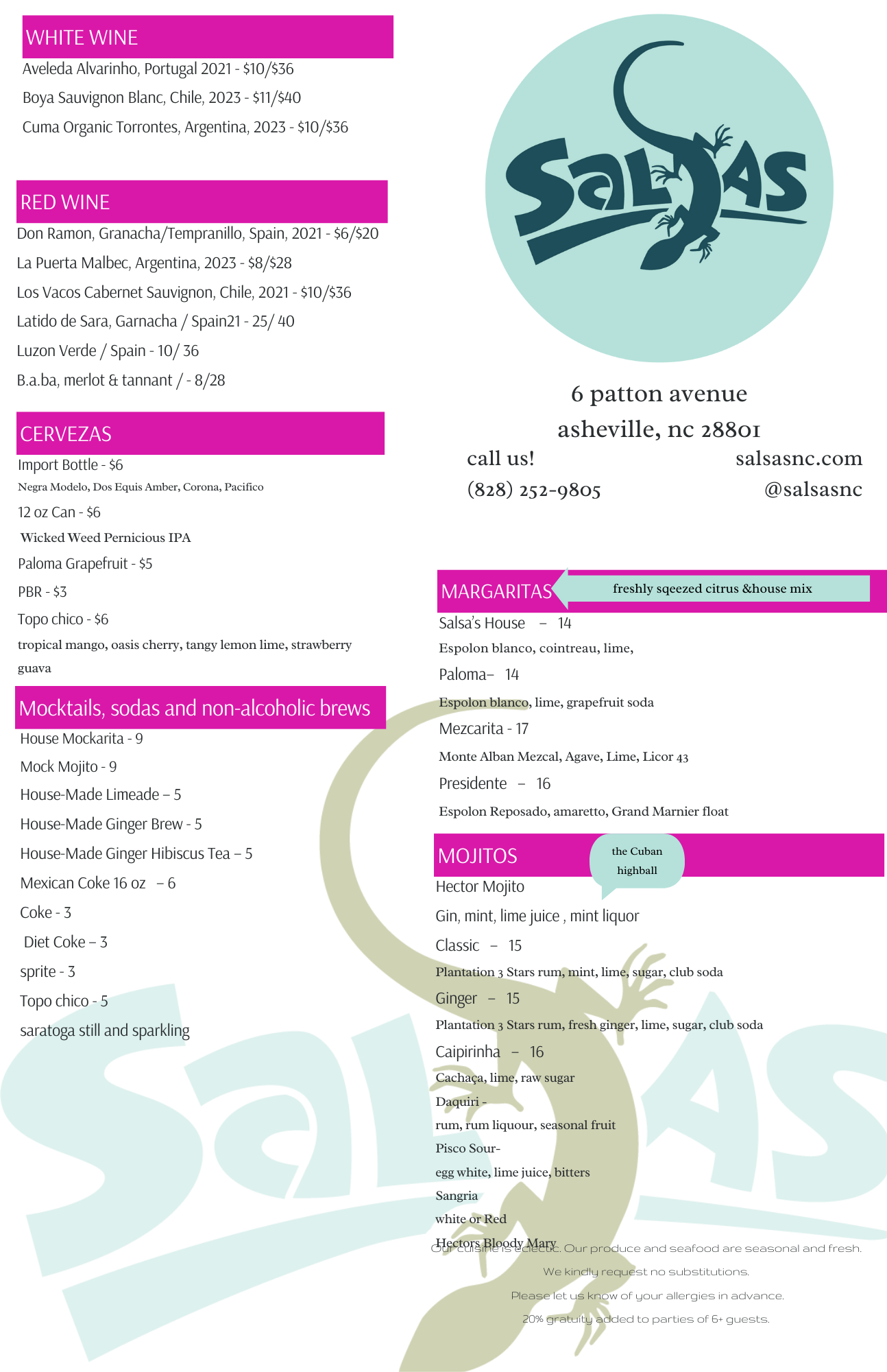 Lunch menu — salsas