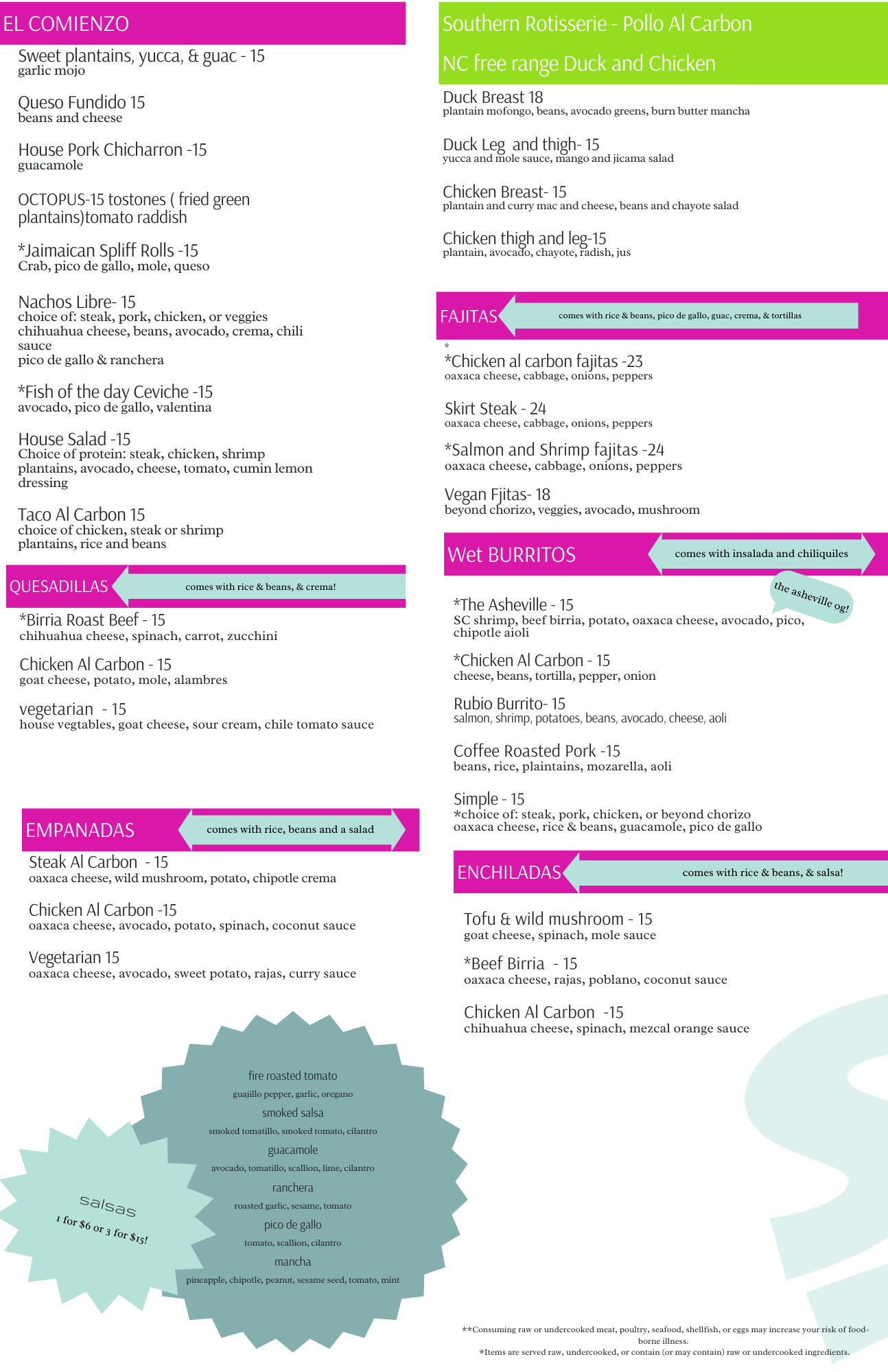 Lunch menu — salsas