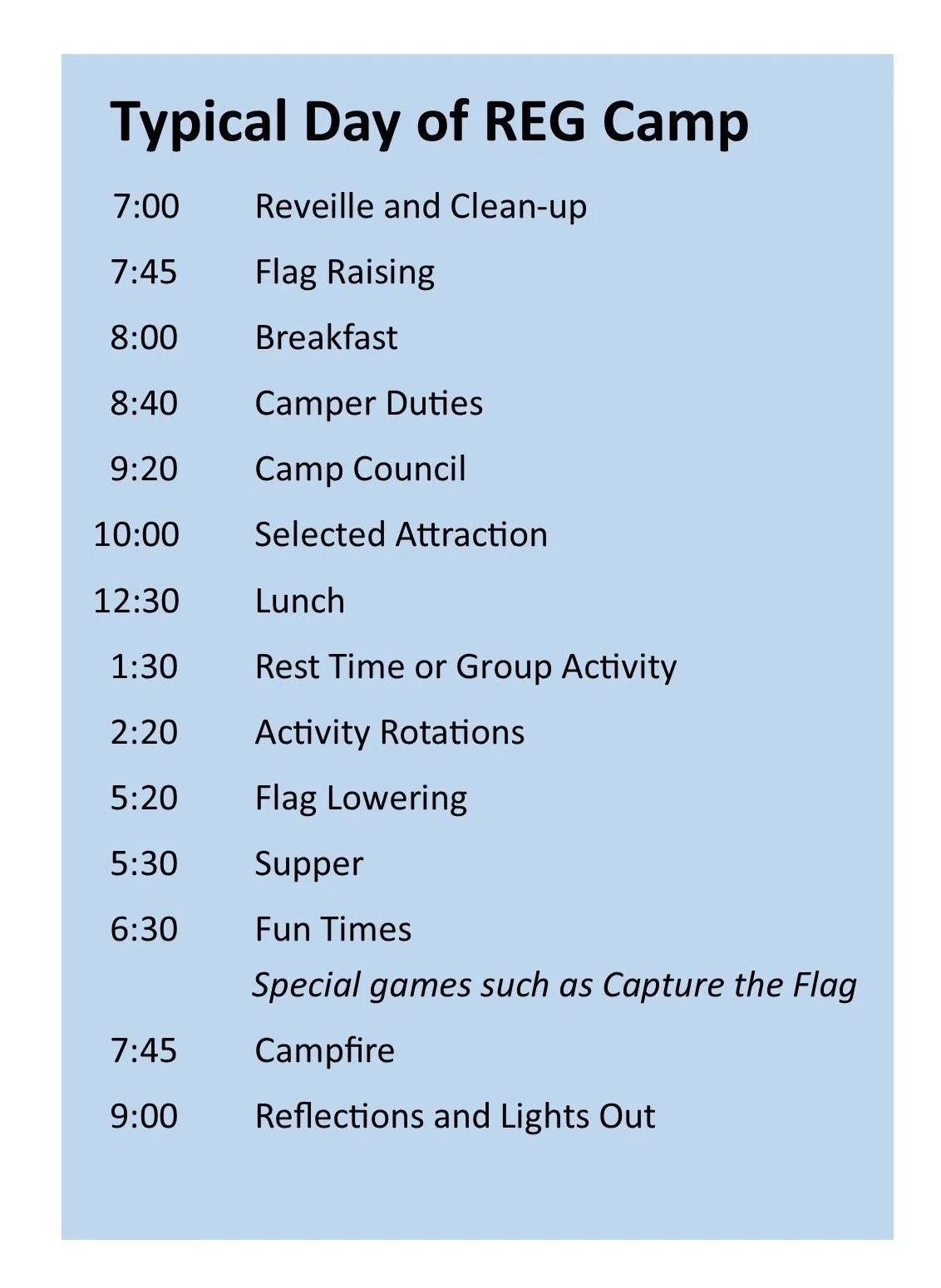 Daily Schedule — Cohutta Springs Youth Camp