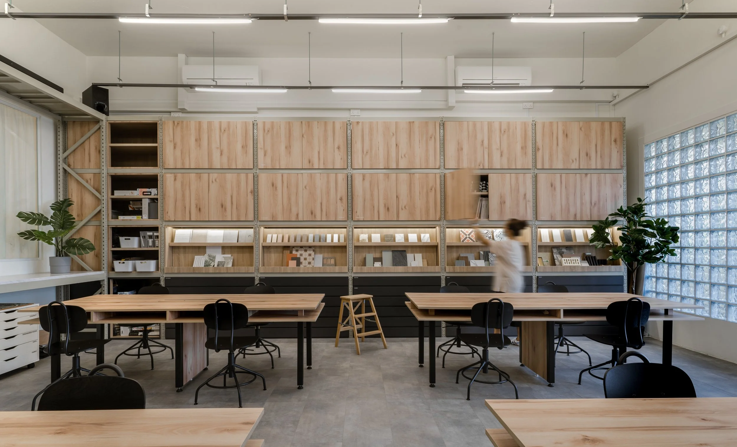 A tranquil workshop space for an interior design studio, with a full ...