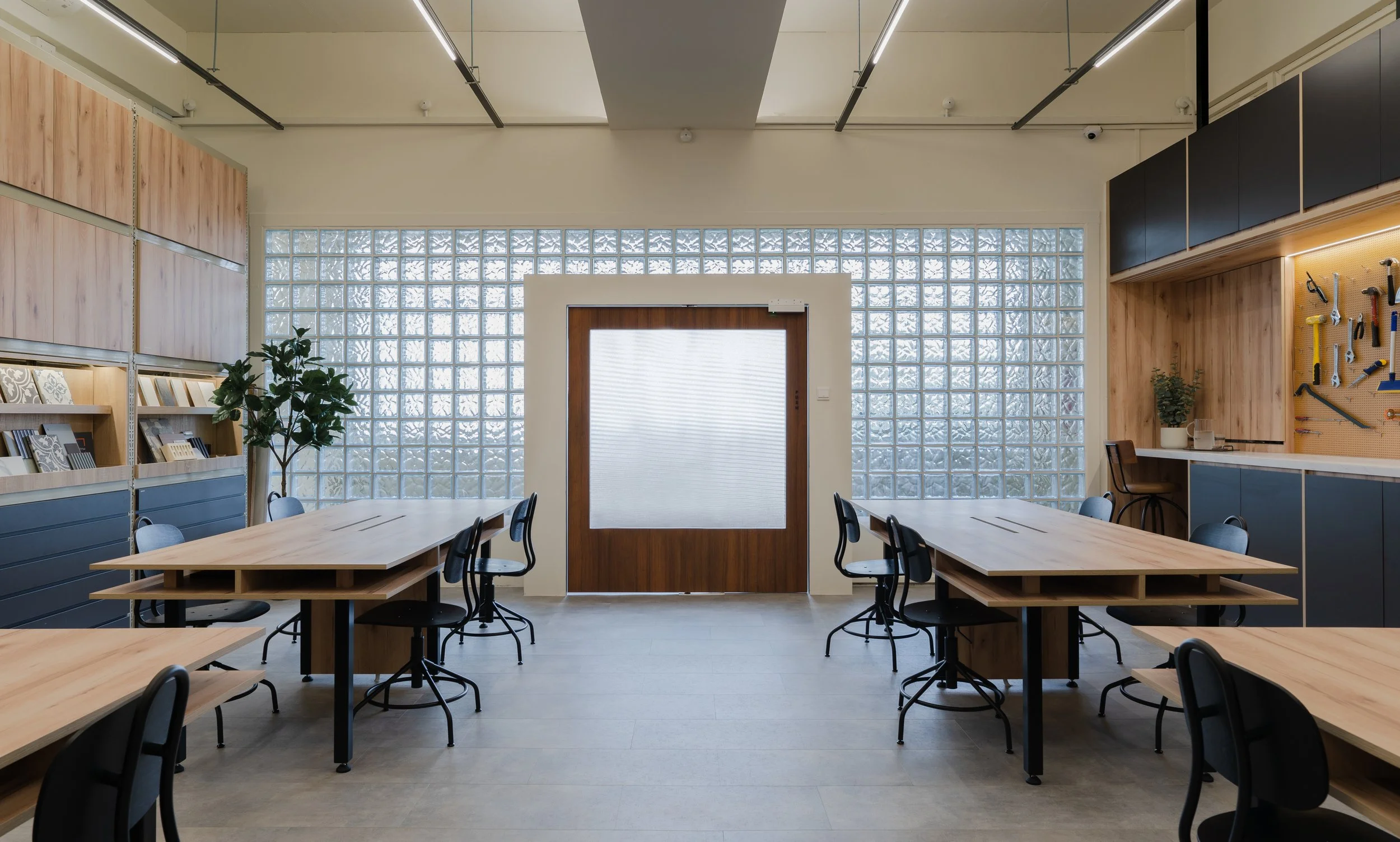 A tranquil workshop space for an interior design studio, with a full ...
