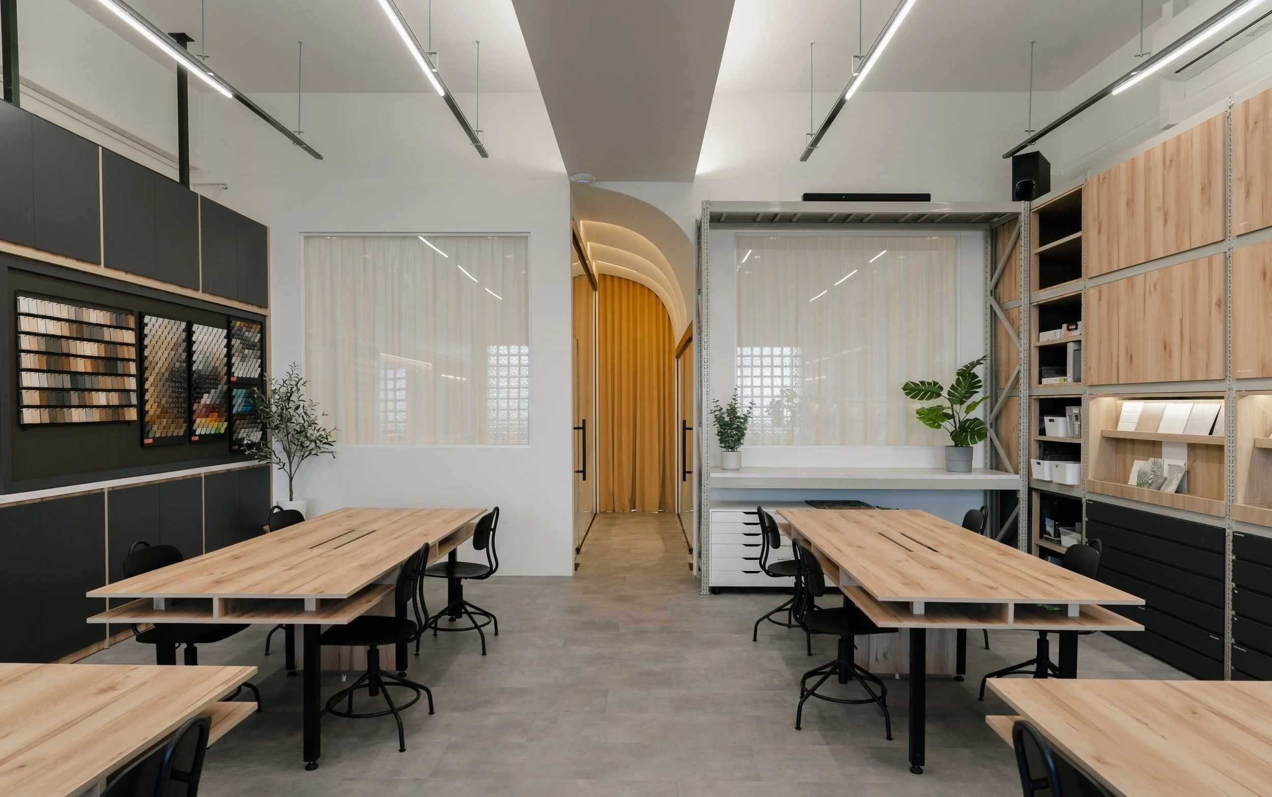 A tranquil workshop space for an interior design studio, with a full ...