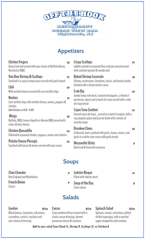 Menu — Off the Hook Restaurant & Bar