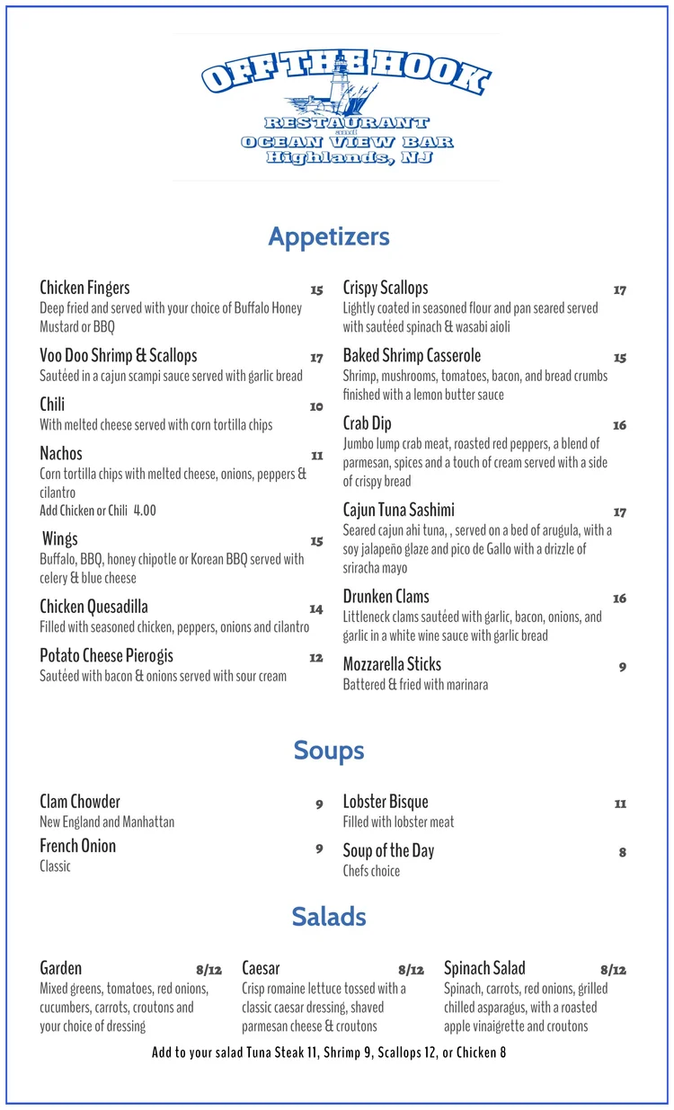 Menu — Off the Hook Restaurant & Bar