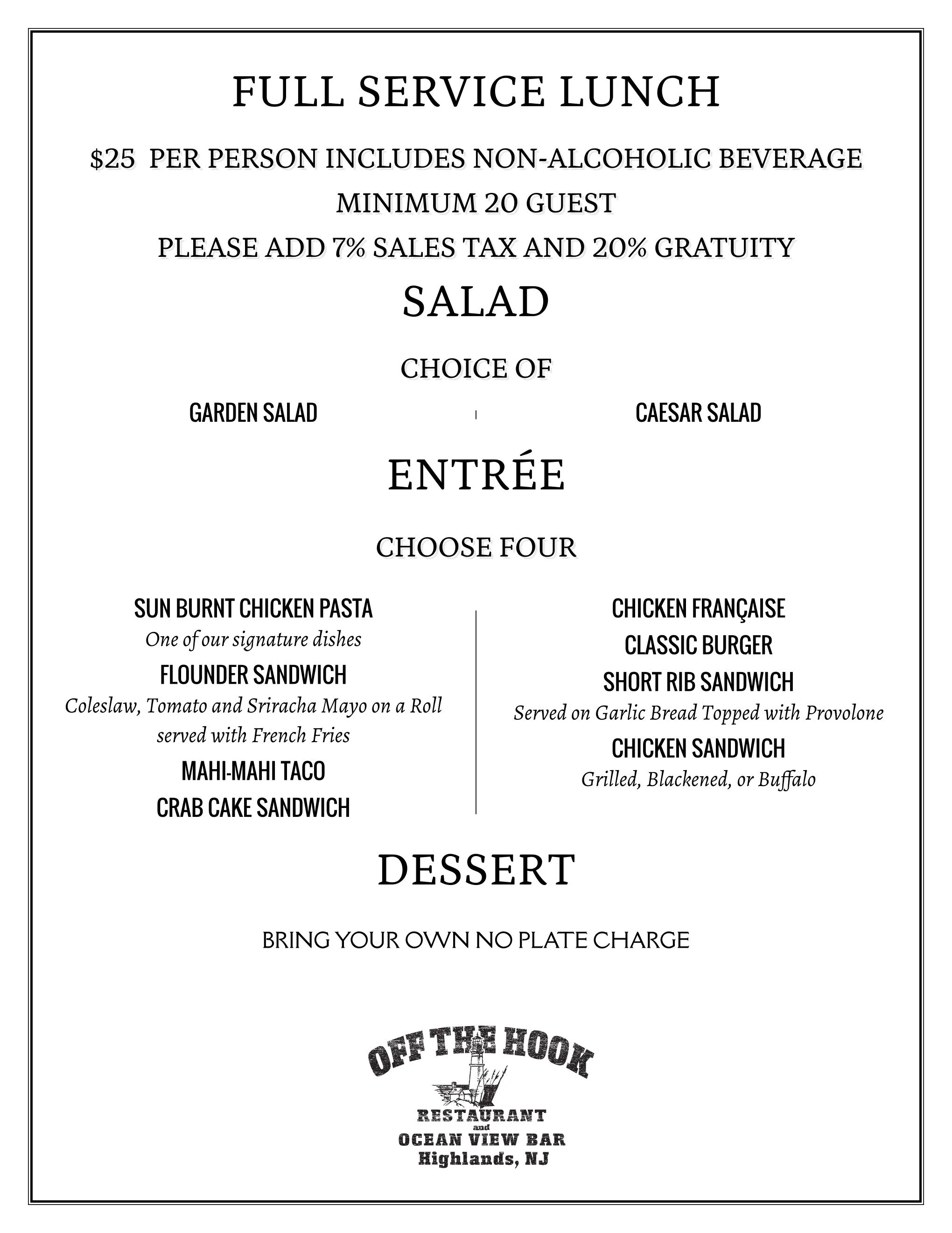 PArty & Event MENU — Off the Hook Restaurant & Bar