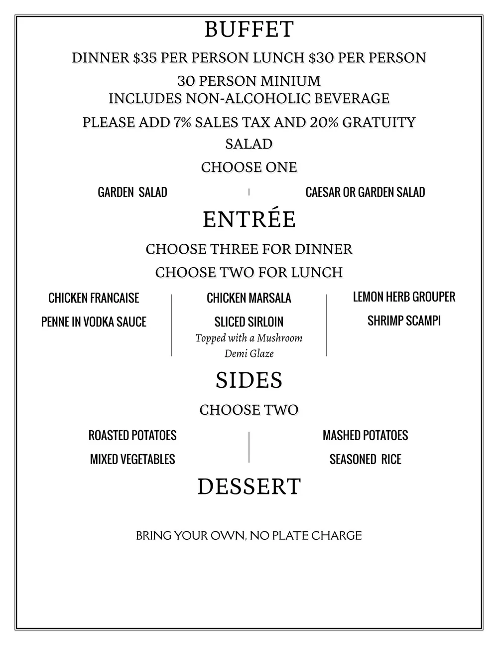 PArty & Event MENU — Off the Hook Restaurant & Bar